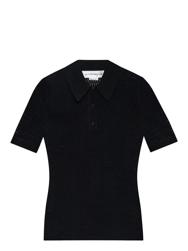 Victoria Beckham Patterned Polo Shirt - Black