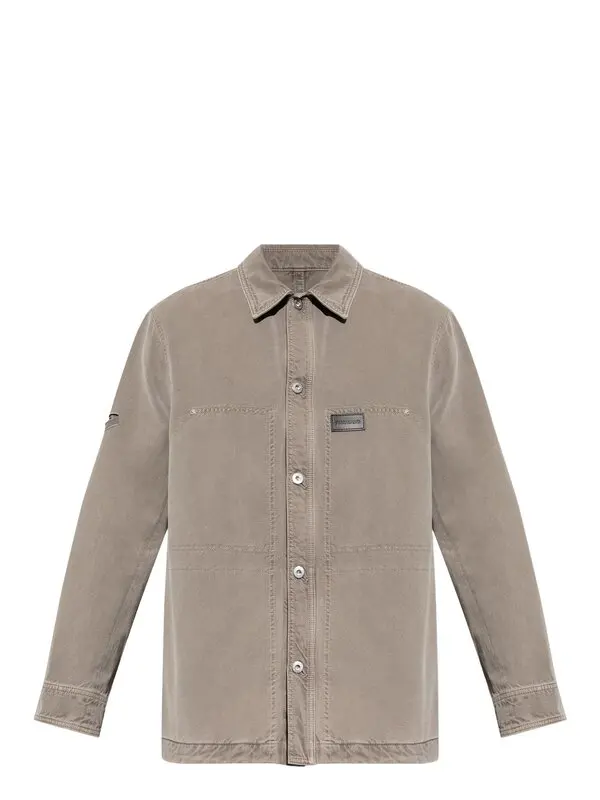 FERRAGAMO Denim Shirt With Logo Patch - Grey