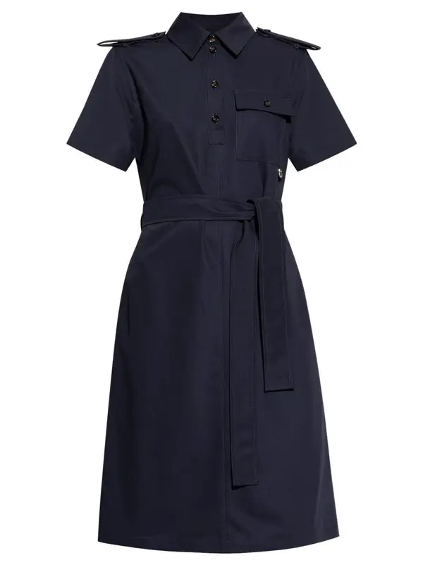 Burberry Wool Shirt Dress With Epaulettes - Navy Blue