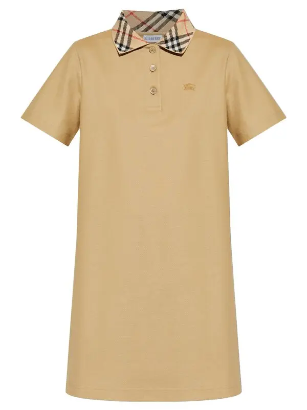 Burberry Cotton Mini Dress With Check Collar - Beige