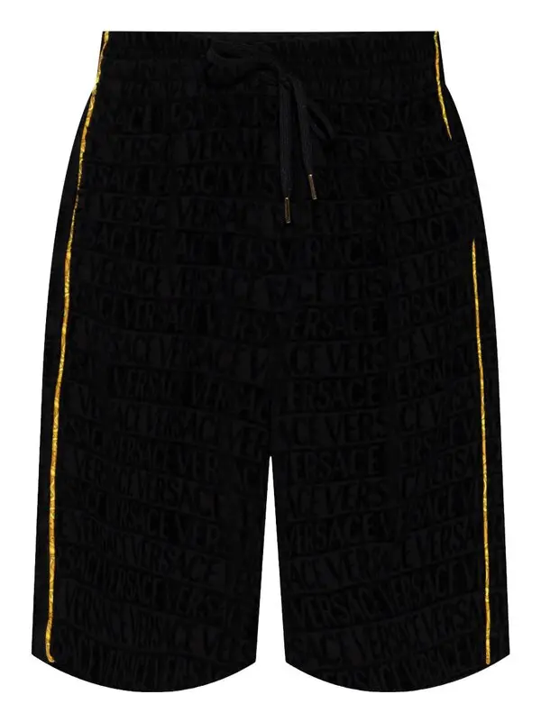 Versace Logo Embossed Cotton Shorts - Black