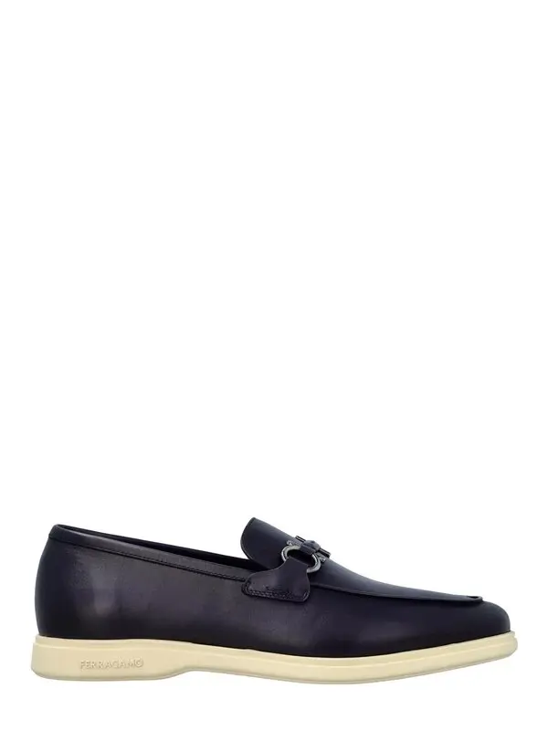 FERRAGAMO Cosimo Leather Loafers - Navy Blue