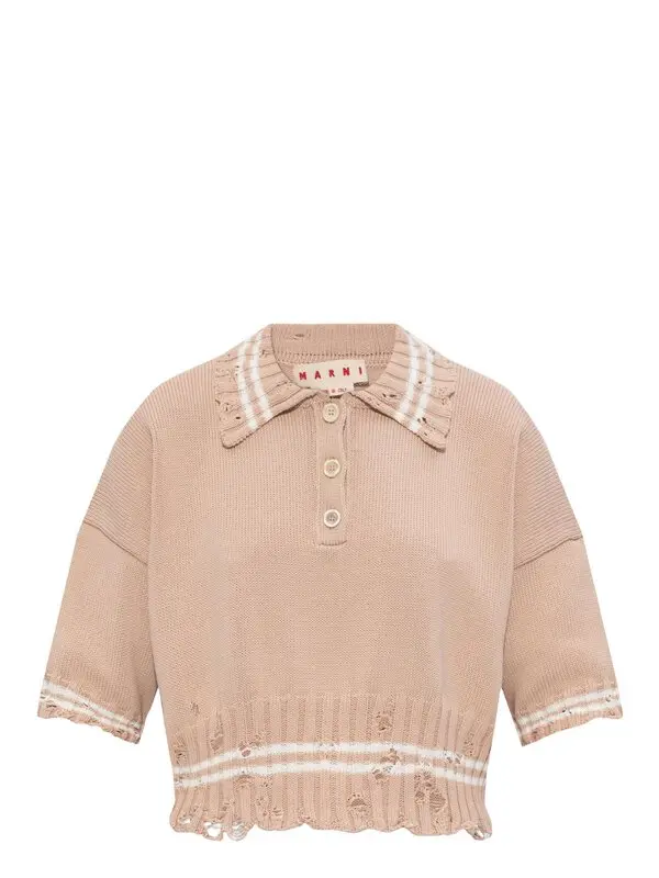Marni Collared Cotton Cropped Sweater - Pink