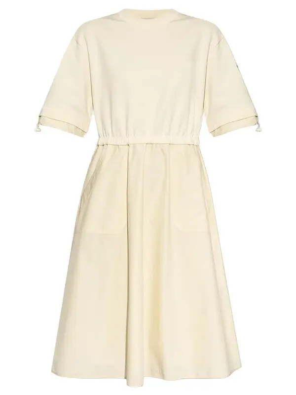 Moncler Cotton Midi Dress With Pockets - Cream