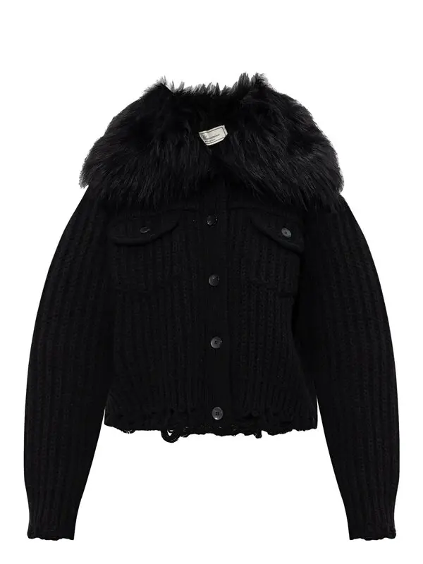 Blumarine Fur-collar Wool-cashmere Blend Cardigan - Black