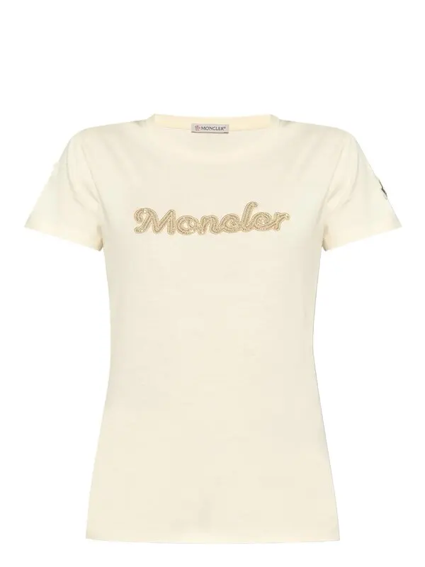 Moncler T-shirt With Shimmering Inscription - Cream