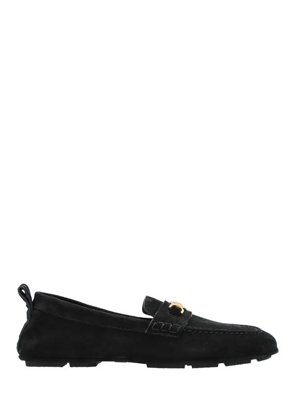 Versace Suede Loafers With Gold Logo Accent - Black