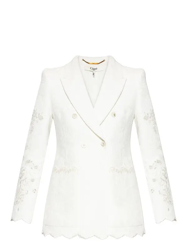Chloé Double-breasted Blazer With Wavy Edges - White