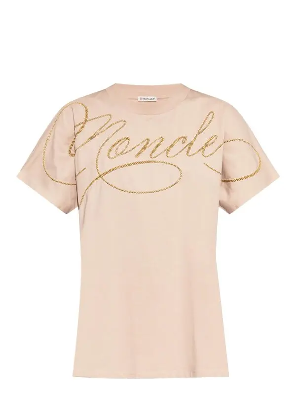 Moncler T-shirt With Embroidered Logo - Pink