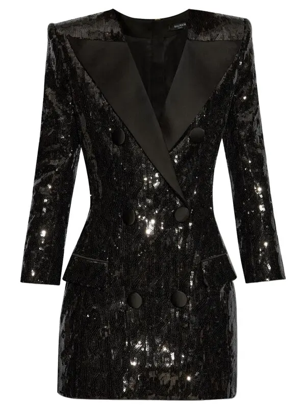 Balmain Sequin Embellished Blazer Dress - Black