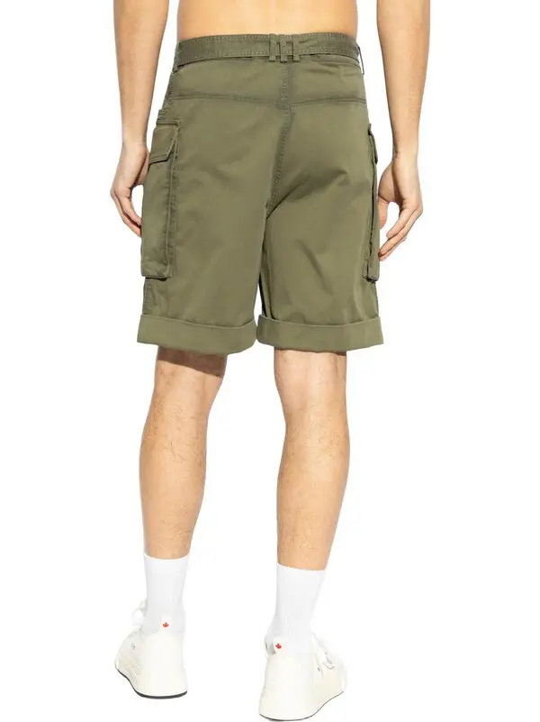 Balmain Cargo Shorts With Buckled Belt - Green