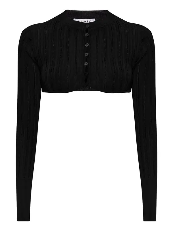 Alaïa Ribbed Knit Cropped Cardigan - Black