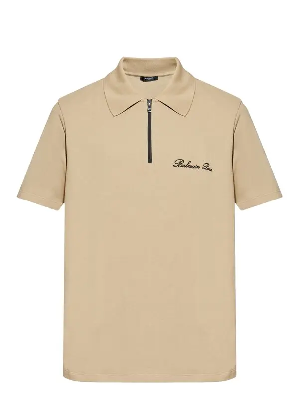 Balmain Polo With Embroidered Logo - Beige