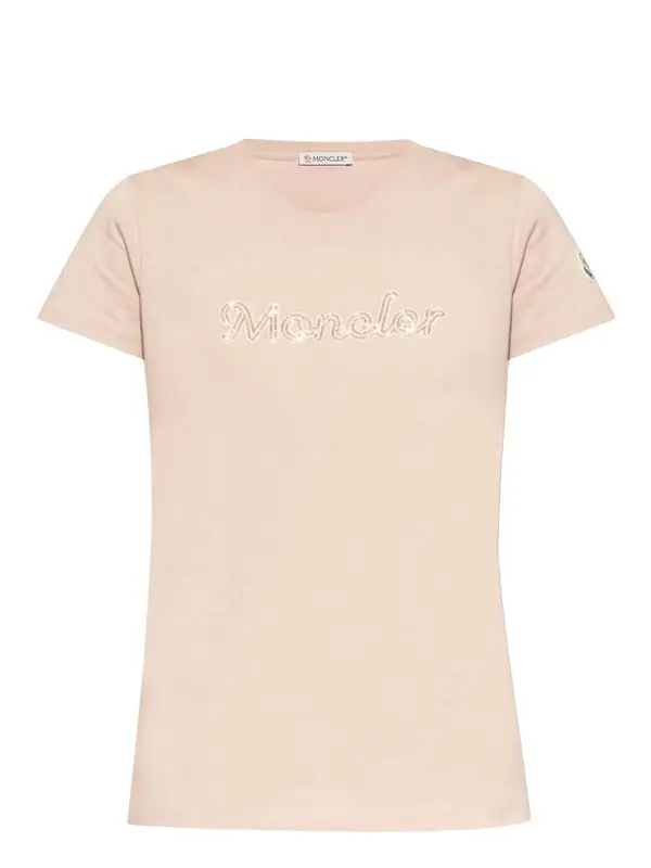 Moncler T-shirt With Shimmering Appliqués - Pink