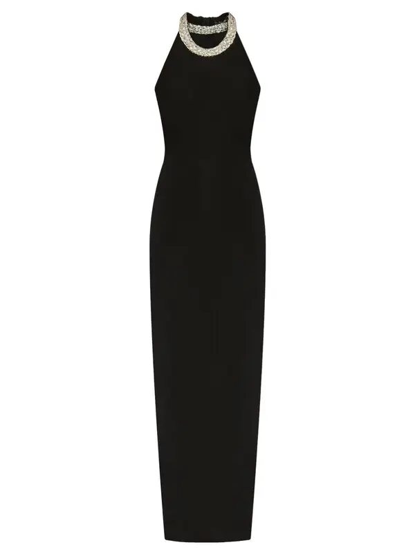 Balmain Sleek Dress With Crystal Embellished Neckline - Black
