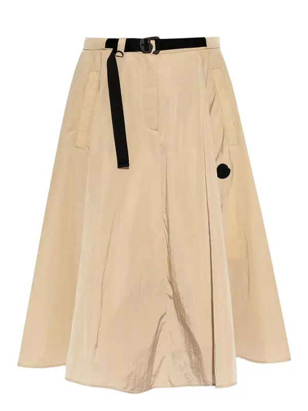 Moncler Pleated Skirt With Buckled Belt And Pockets - Beige