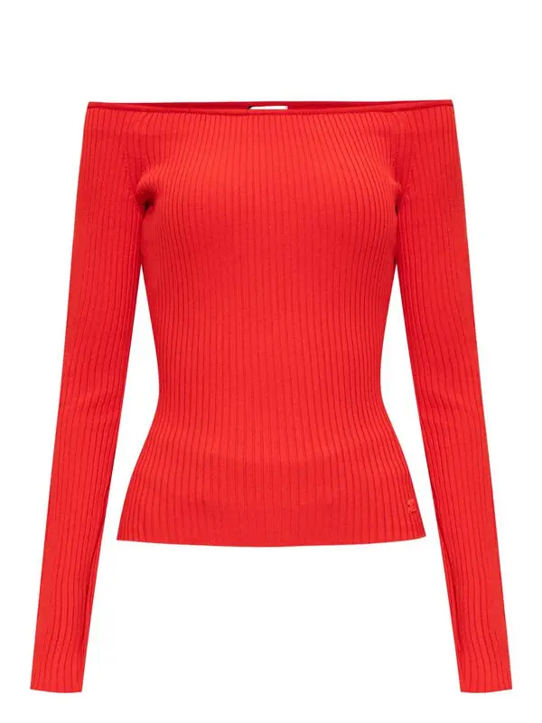 COURREGES Off-shoulder Ribbed Top - Red