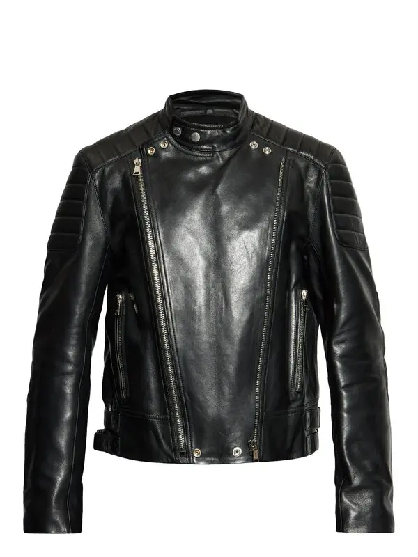 Balmain Lambskin Leather Biker Jacket - Black