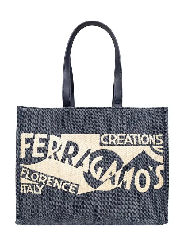 FERRAGAMO Sign M' Shopper Bag - Navy Blue