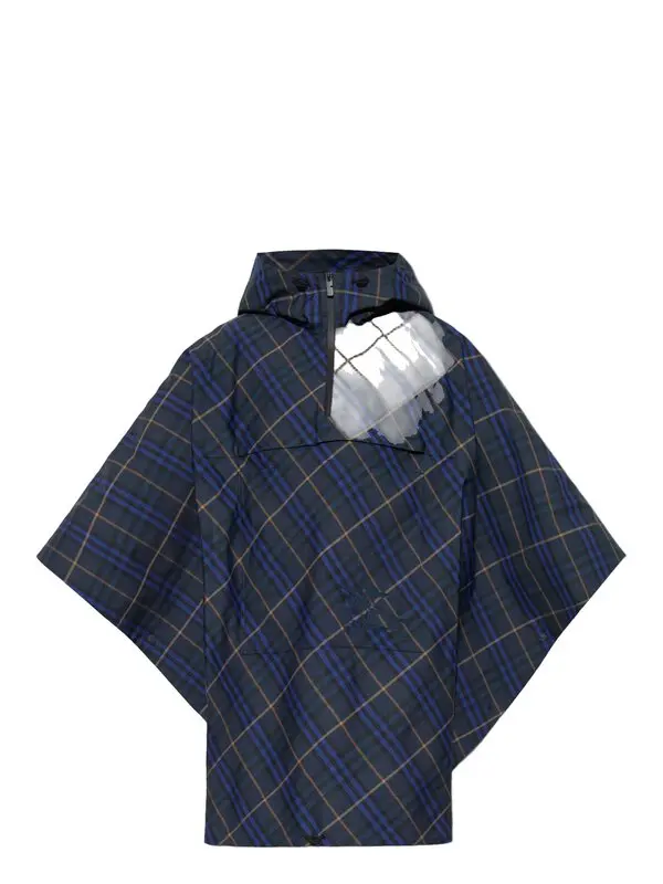 Burberry Checkered Poncho - Navy Blue