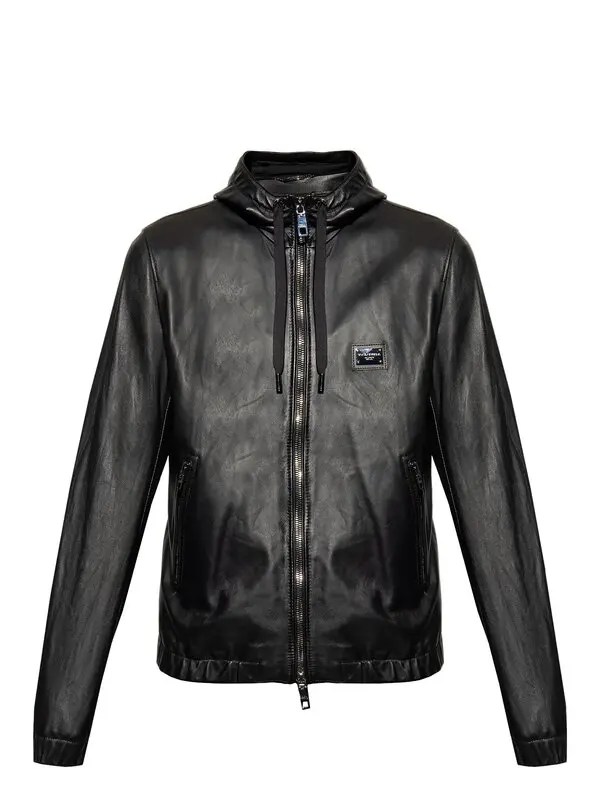 Dolce & Gabbana Hooded Leather Jacket - Black