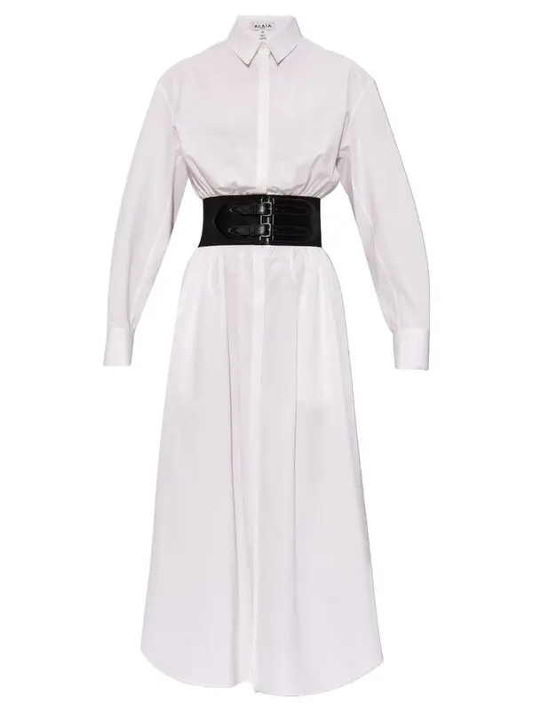 Alaïa Belted Cotton Midi Dress - White