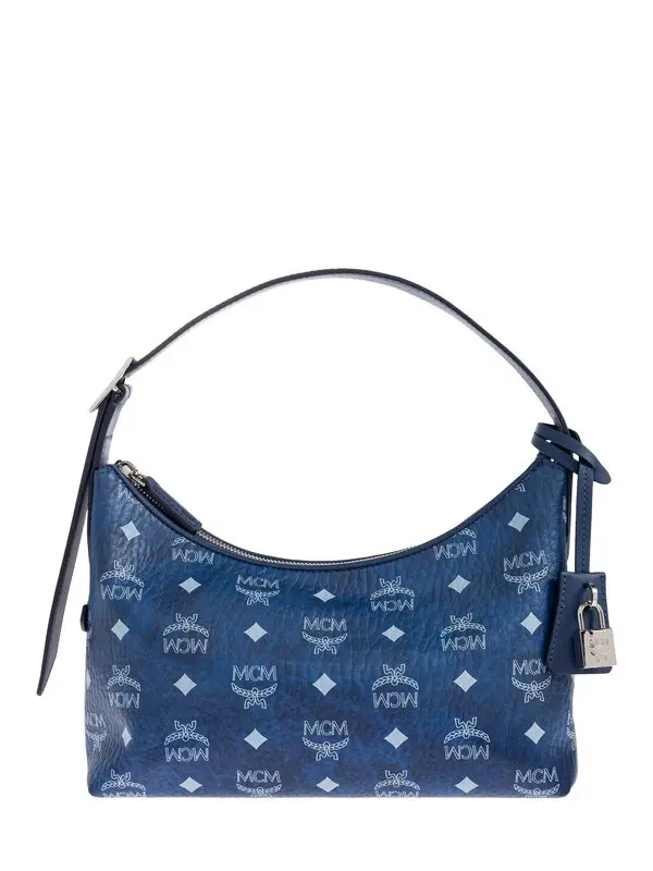 Mcm Shoulder Bag With Monogram - Navy Blue