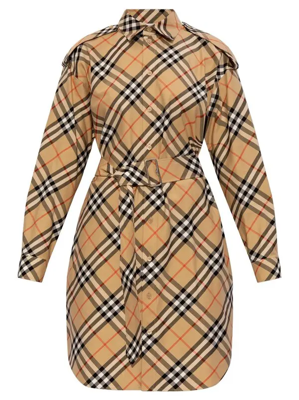 Burberry Checkered Cotton Polo Dress - Beige