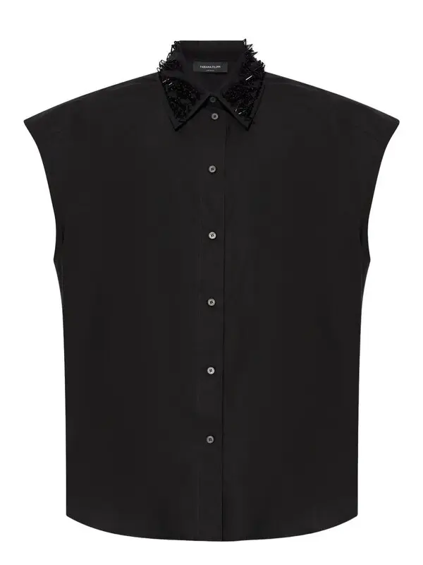 Fabiana Filippi Sleeveless Cotton Shirt With Appliqu - Black
