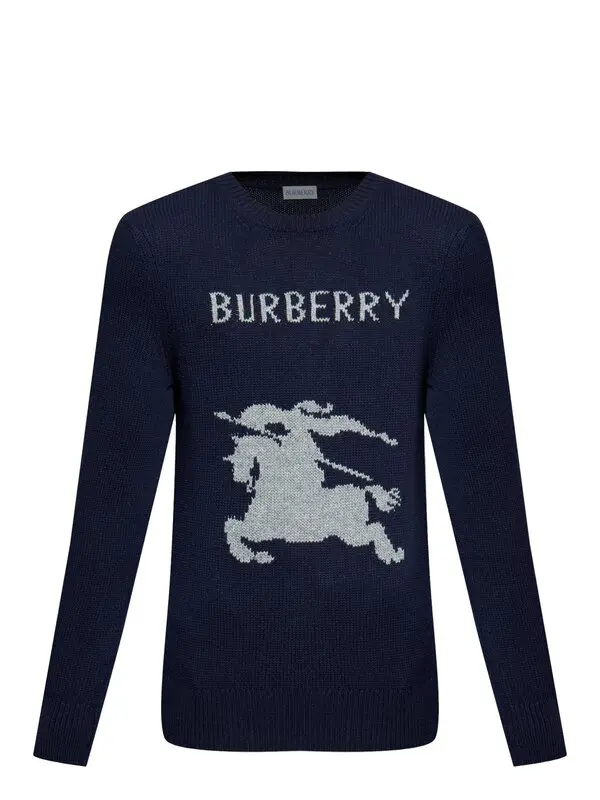 Burberry Equestrian Knight Crew Neck Sweater - Navy Blue