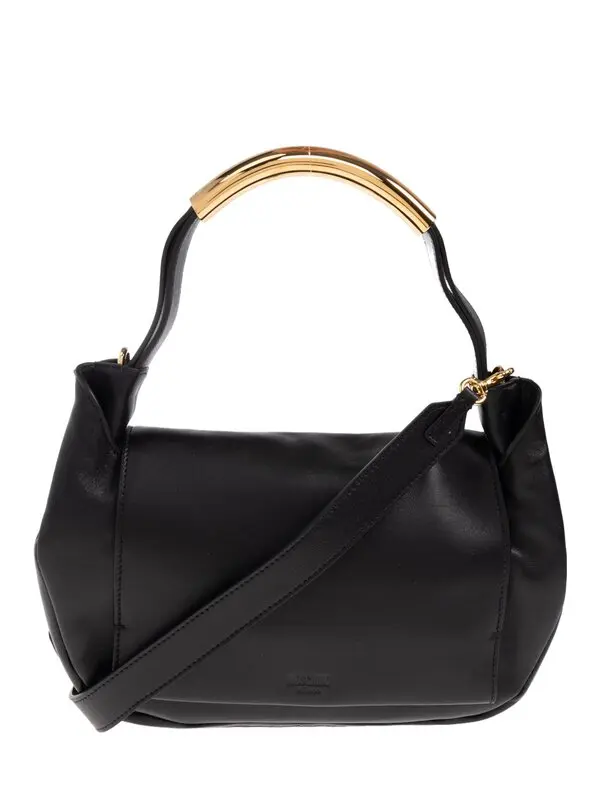 Moschino Handbag In Genuine Leather With Gold-tone Hardware - Black