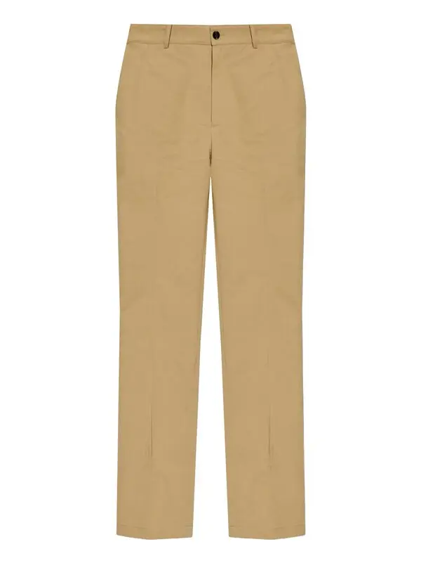 Burberry Cotton Trousers With Logo - Beige