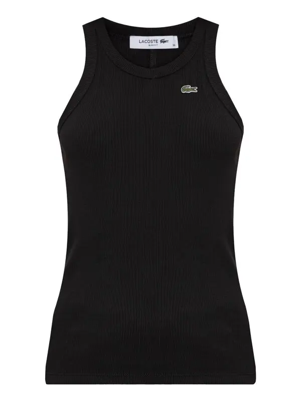 Lacoste Ribbed Top With Logo Patch - Black