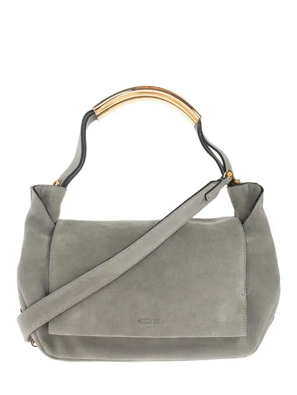 Moschino Suede Handbag With Golden Appliqu - Grey