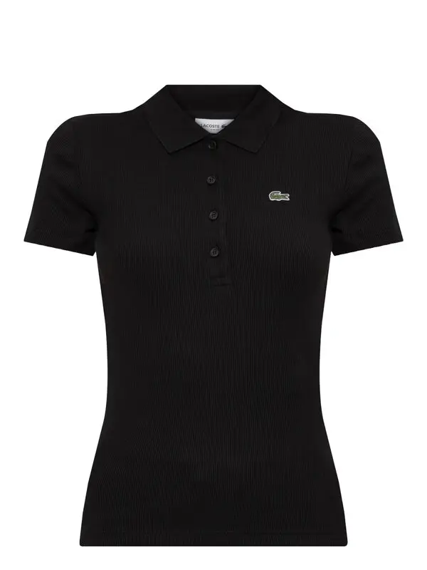 Lacoste Ribbed Polo With Logo Patch - Black
