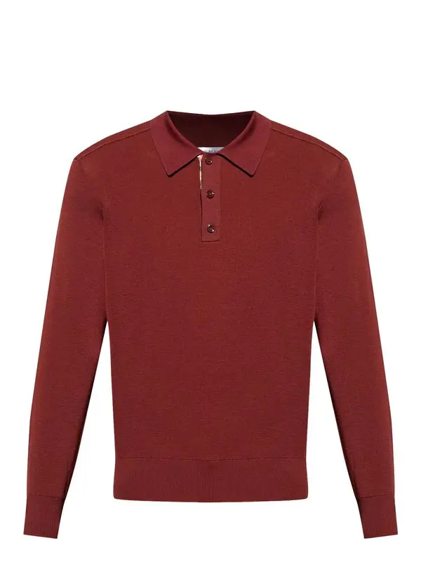 Burberry Wool Polo Shirt With Long Sleeves - Burgundy