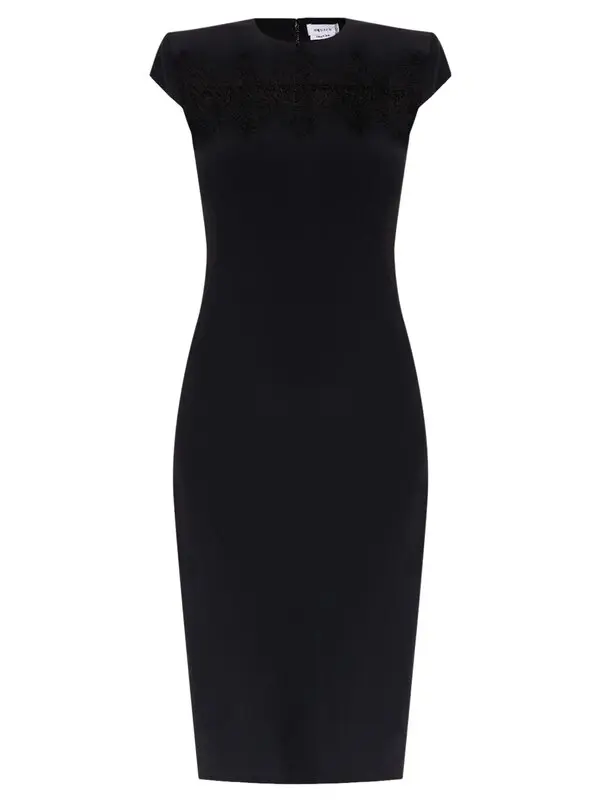Alexander McQueen Back-slit Midi Dress With Lace Panel - Black
