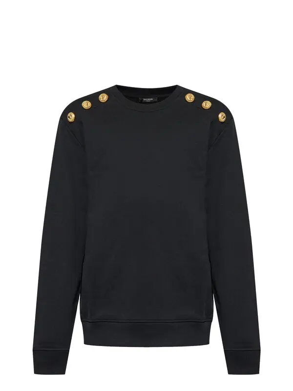 Balmain Sweatshirt With Decorative Gold Buttons - Black
