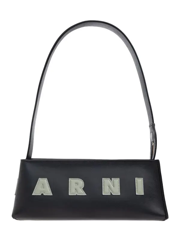 Marni Rectangular Shoulder Bag In Natural Leather - Black