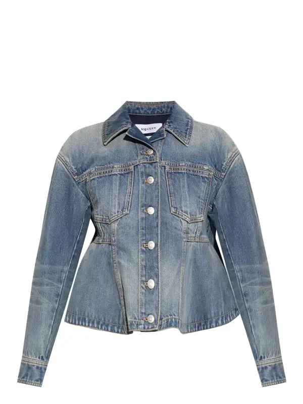 Alexander McQueen Denim Peplum Jacket - Blue