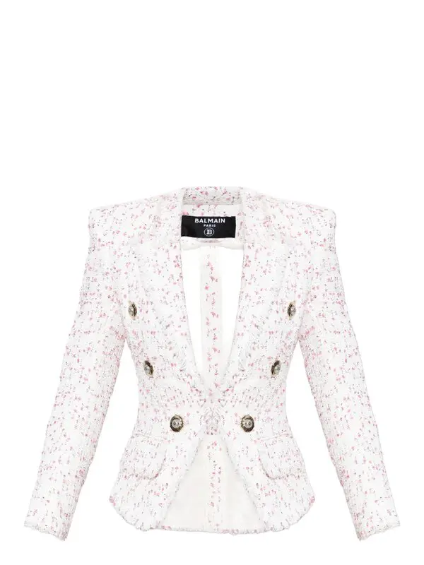 Balmain Tweed Double-breasted Blazer - White