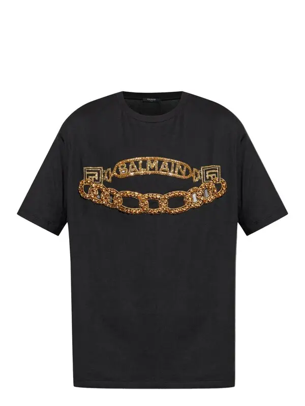 Balmain T-shirt With Shimmering Appliqués - Black