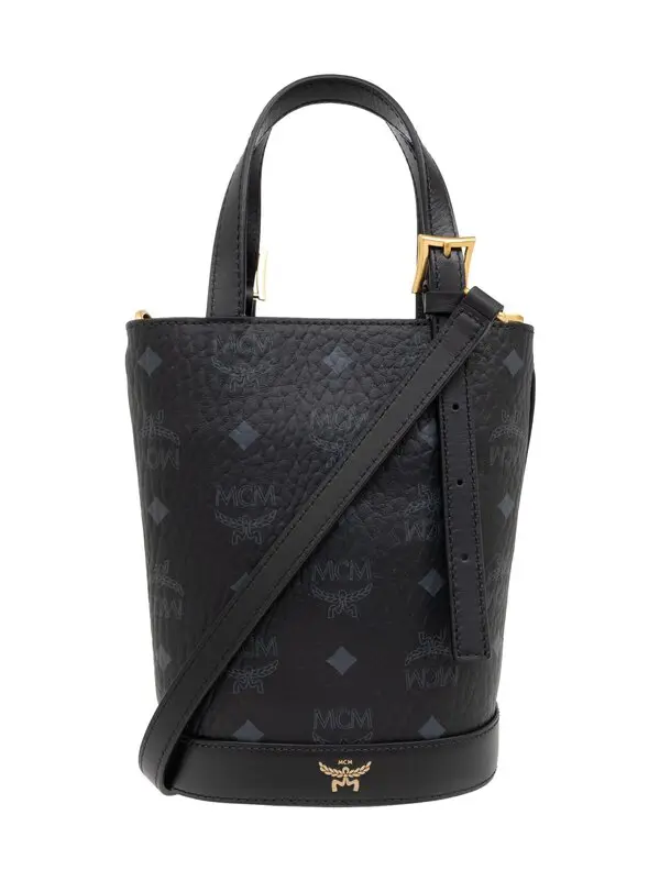 Mcm Embossed Monogram Shoulder Bag - Black