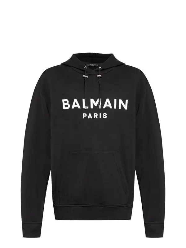 Balmain Logo Cotton Hoodie - Black