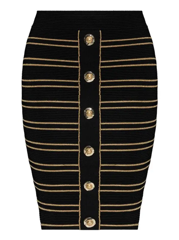 Balmain Lurex Stripe Knit Pencil Skirt - Black