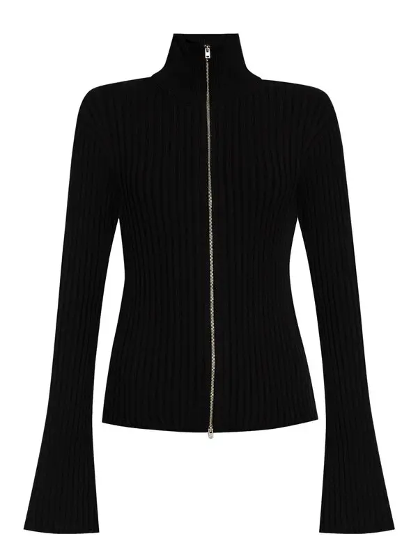 Acne Studios Ribbed High Neck Zip-up Cardigan - Black