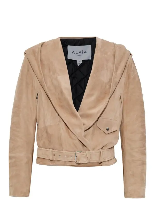 Alaïa Suede Hooded Jacket - Beige