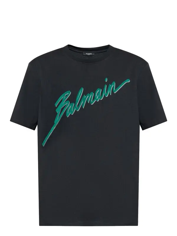Balmain T-shirt With A Logo And A Velvety Finish - Black