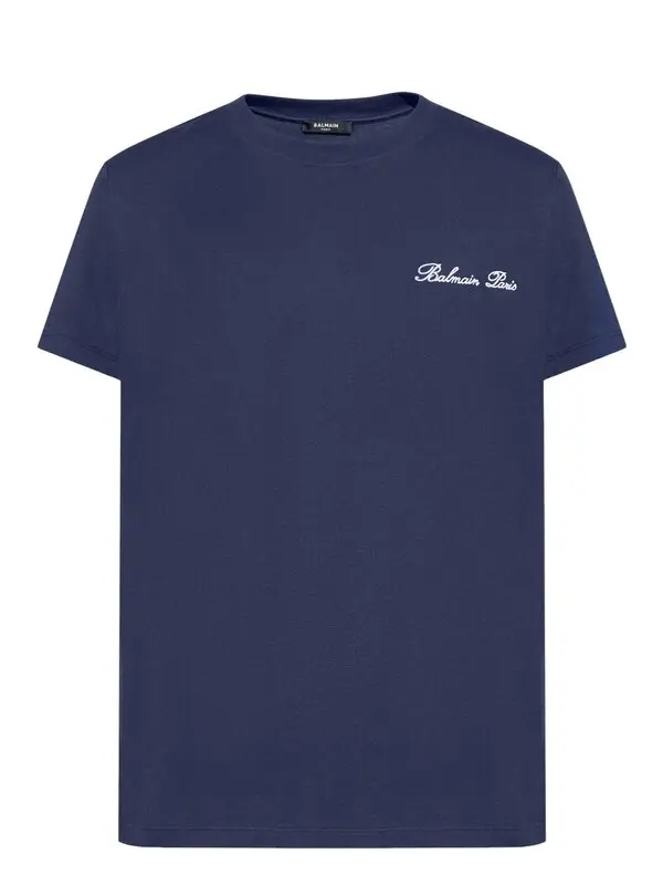 Balmain T-shirt With Embroidered Logo - Navy Blue
