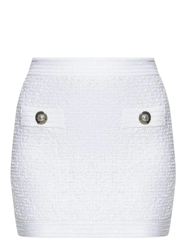 Balmain Short Tweed Skirt With Appliqués - White